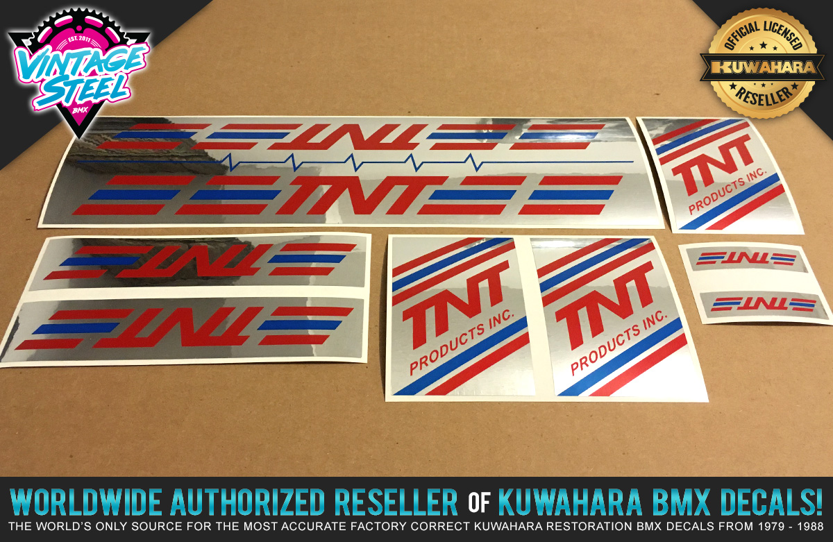 TNT Products Inc. BMX Decal Stickers - 1986 - 1990 - Vintage Steel