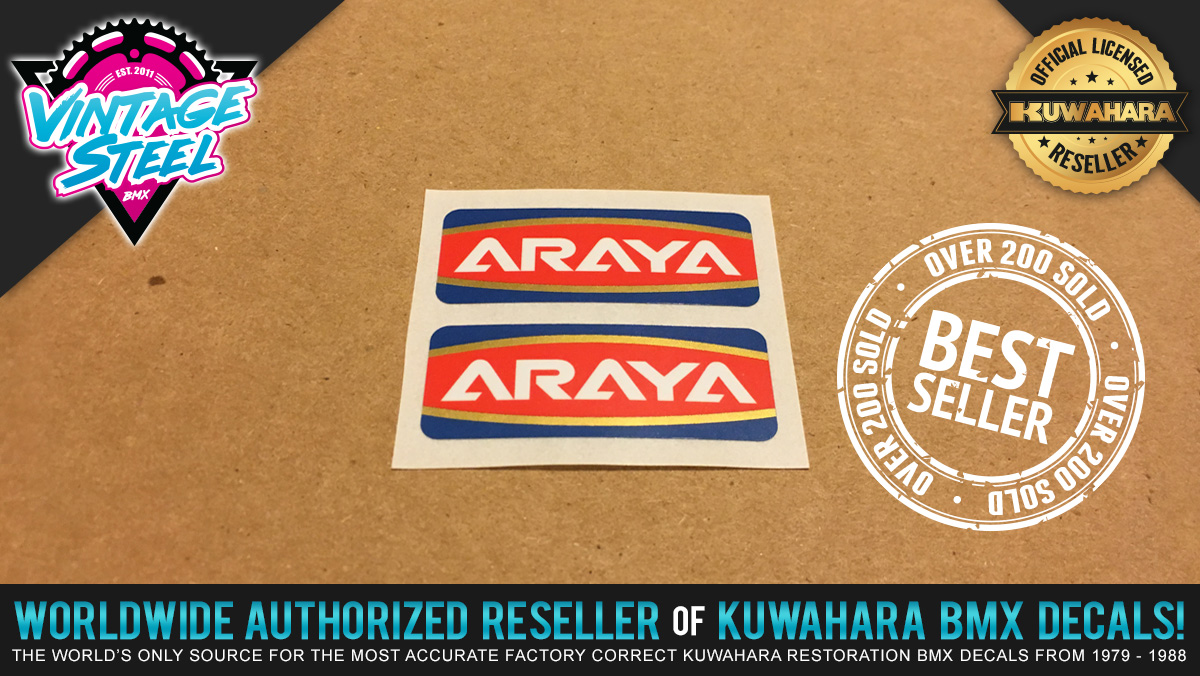 Araya "Letters" Rim / Wheel BMX Decal Stickers (Pair) - Vintage Steel