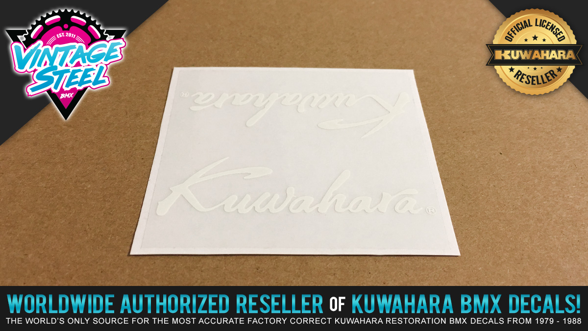 Kuwahara "Script" Freestyle Decal (1985+) - White - Vintage Steel