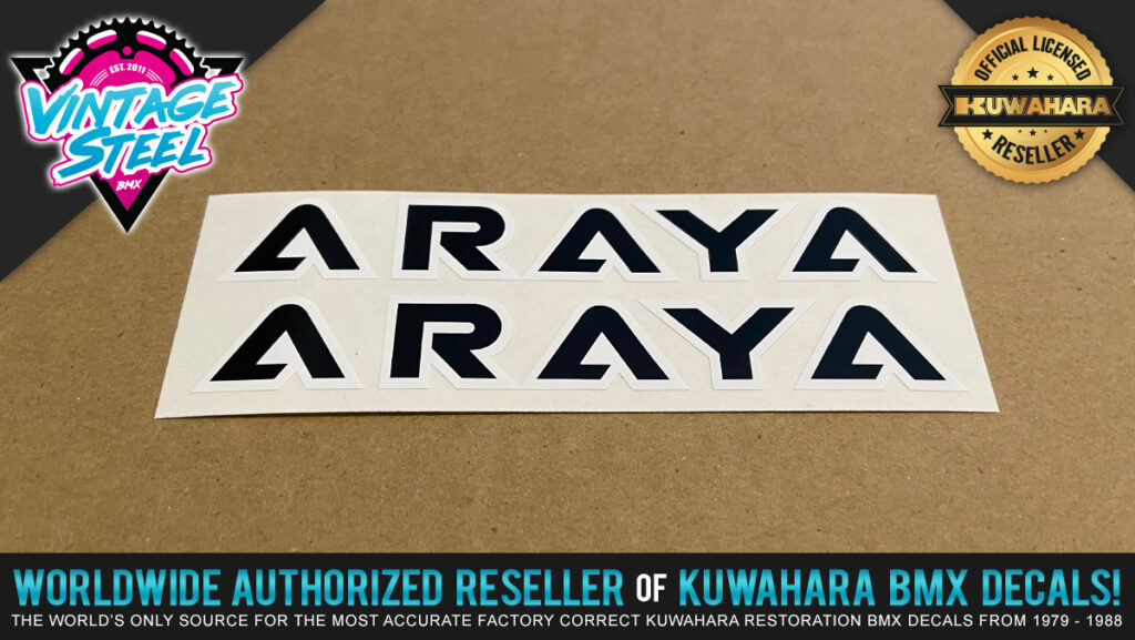 Araya "Letters" Rim / Wheel BMX Decal Stickers (Pair) - Vintage Steel