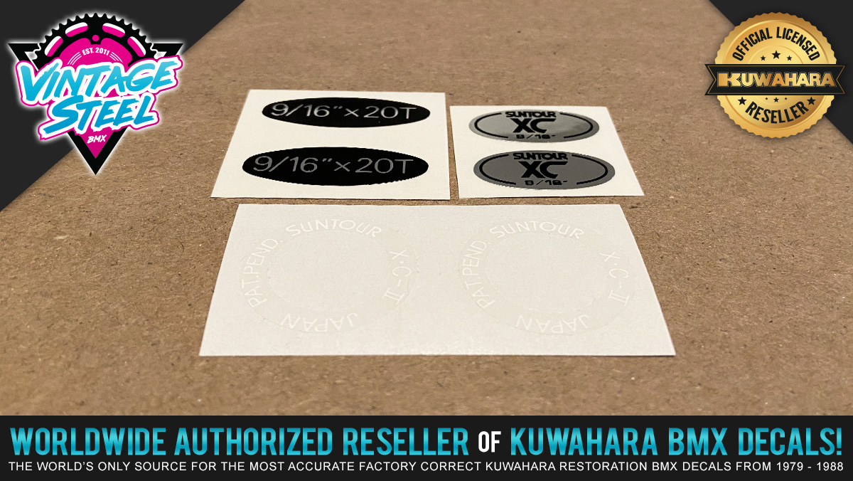 Suntour XC-II Pedal Decals - 9/16" Body & Cage Set - Vintage Steel