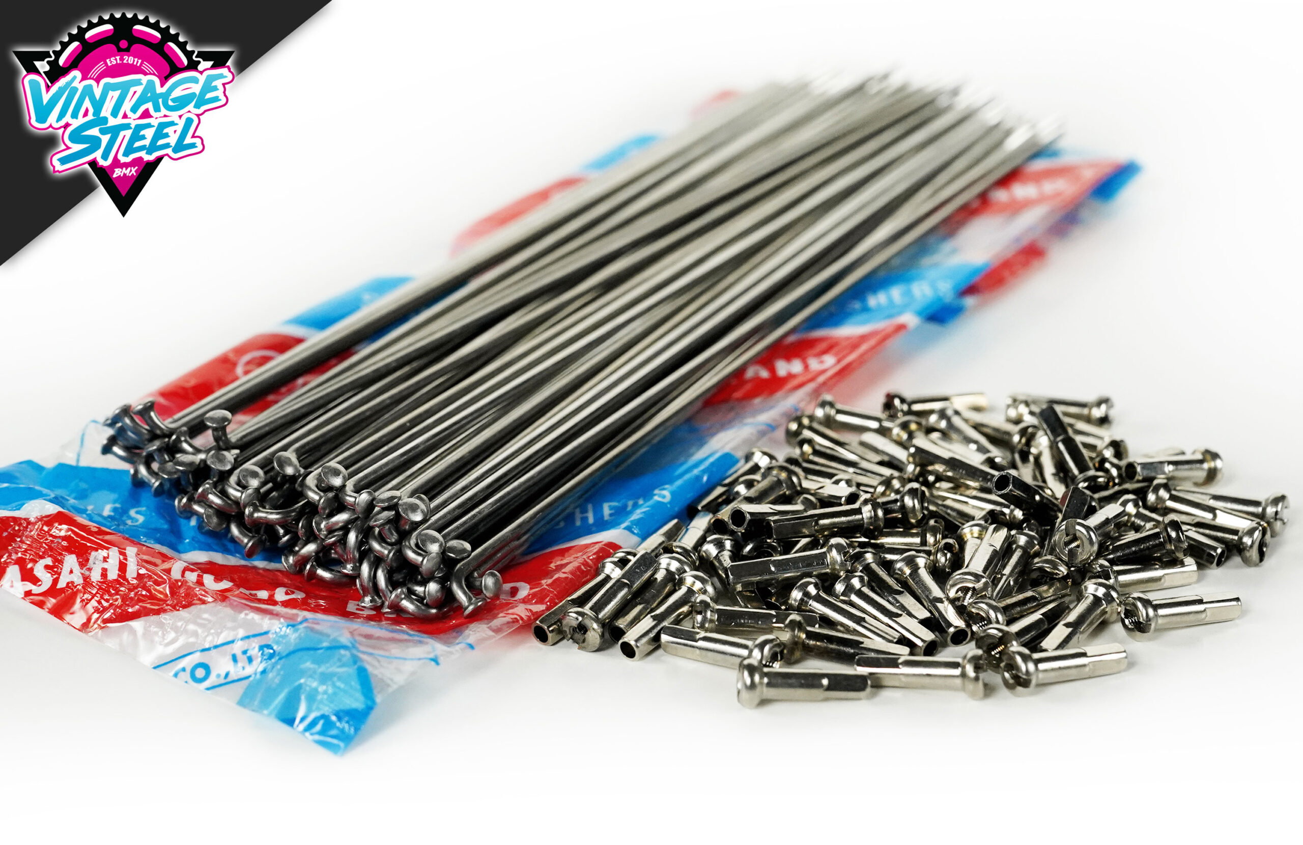 NOS Asahi Bicycle Spokes & Nipples - 184mm - Vintage Steel