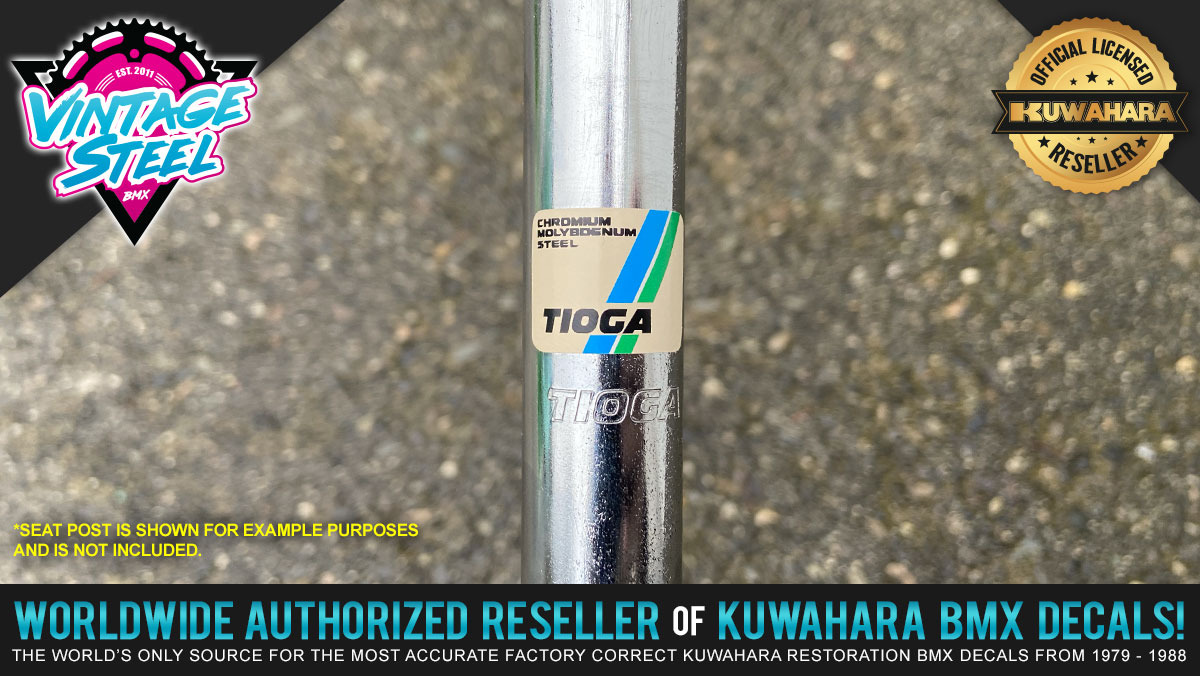 TIOGA BMX Seat Post (Straight / Lay Back) Decal - Vintage Steel